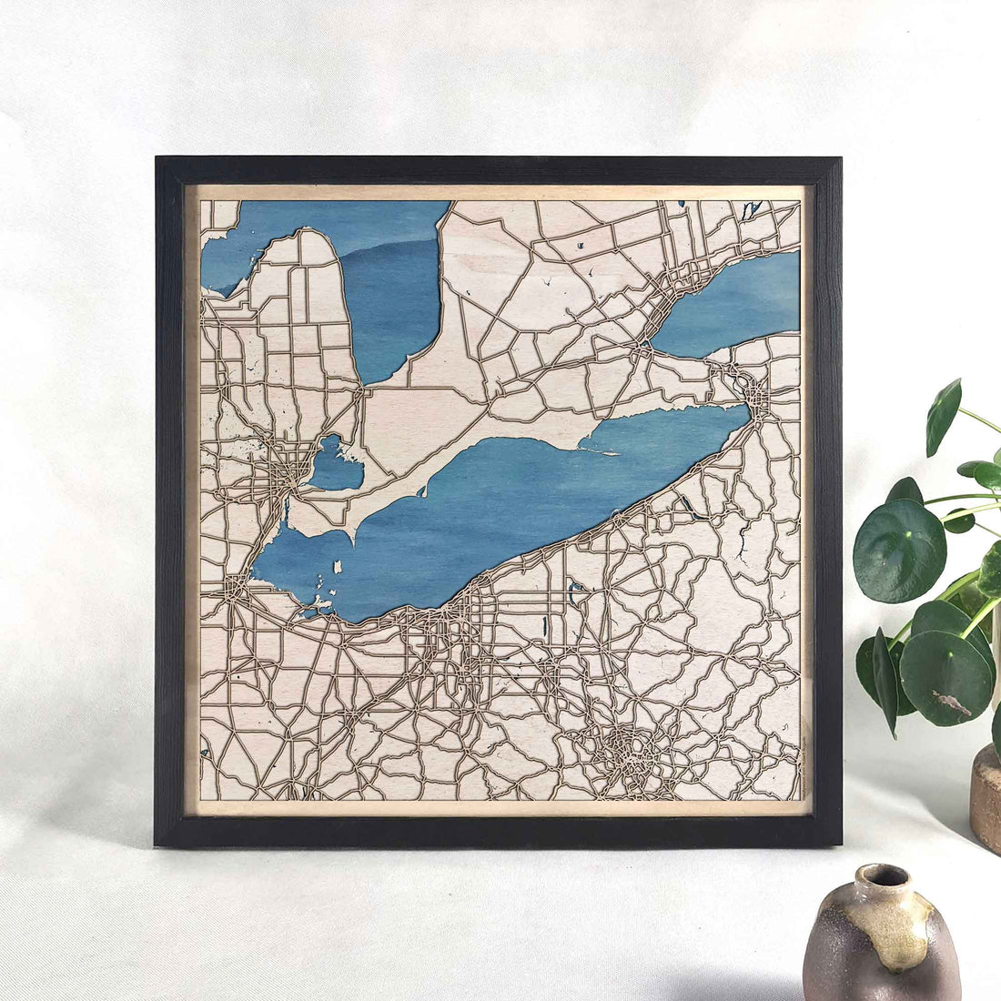 Wood map of Lake Erie - topographic, bathymetric, 3D map art | CityWood