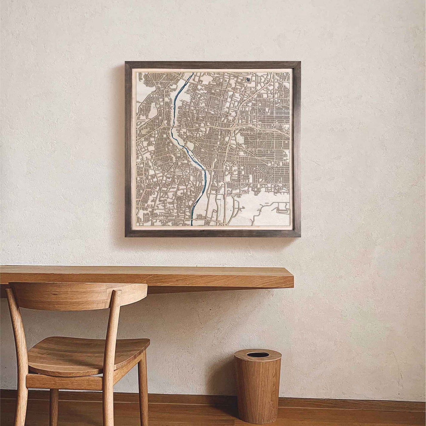 Wooden street map of Albuquerque - 3D, topographic, laser cut - CityWood