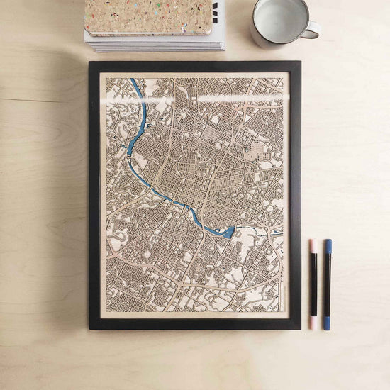 Wooden street map of Austin - art, engraved, detailed, topographic ...