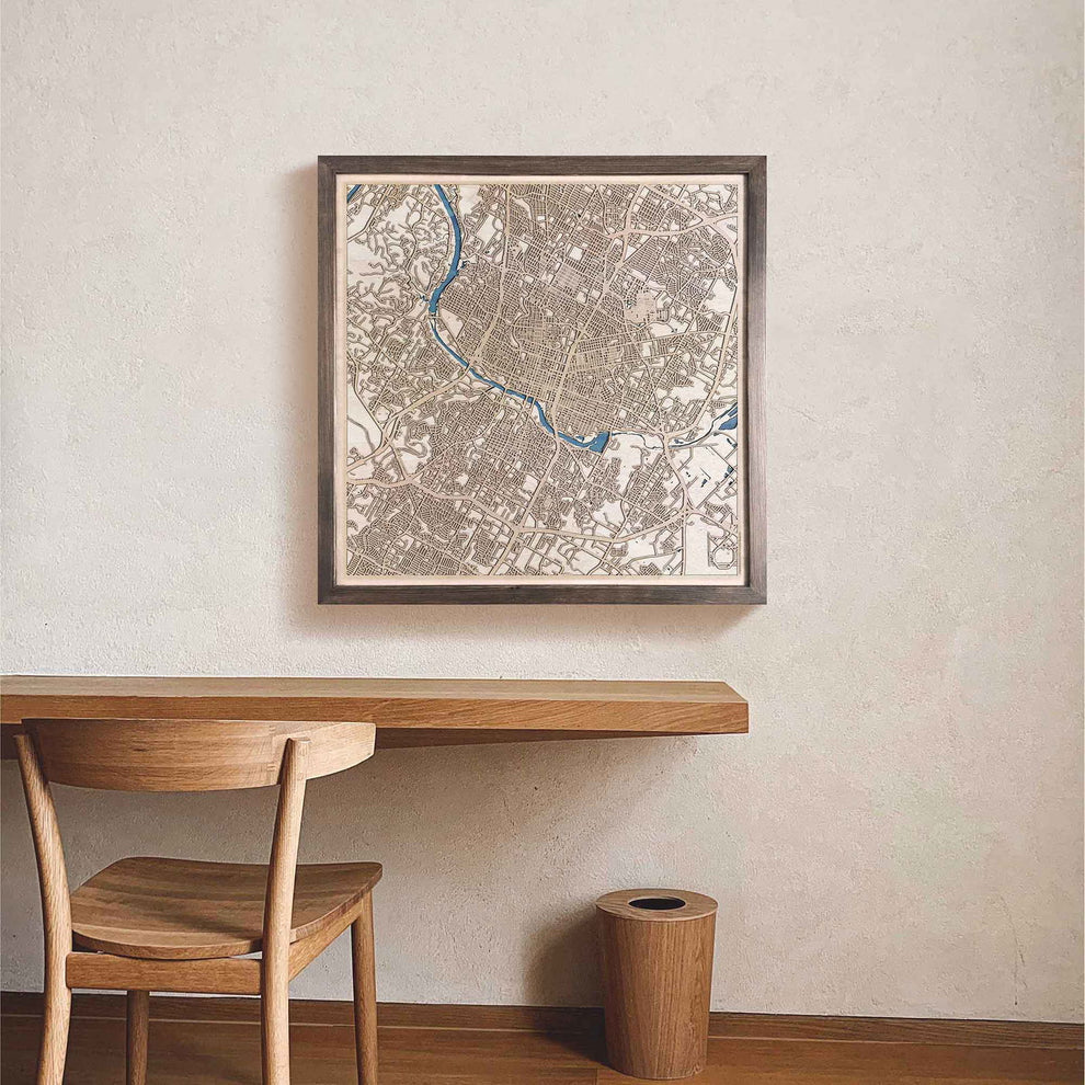 Wooden street map of Austin - art, engraved, detailed, topographic ...