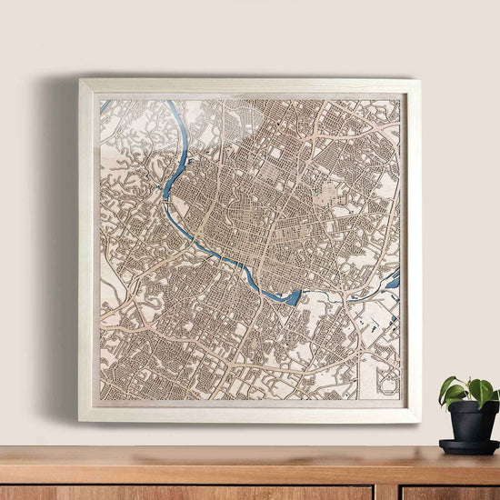 Wooden street map of Austin - art, engraved, detailed, topographic ...