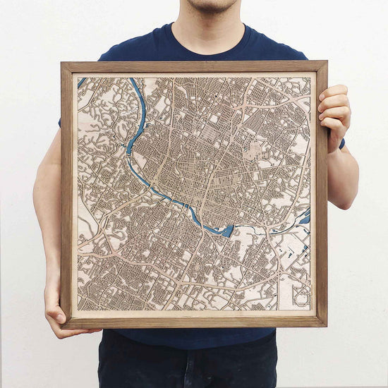 Wooden street map of Austin - art, engraved, detailed, topographic ...