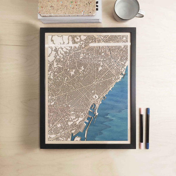 Wooden street map of Barcelona - for wall, art, laser cut - CityWood