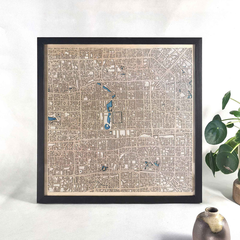 Wooden street map of Beijing - 3D, topographic, laser cut - CityWood