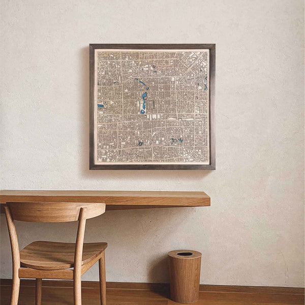 Wooden street map of Beijing - 3D, topographic, laser cut - CityWood