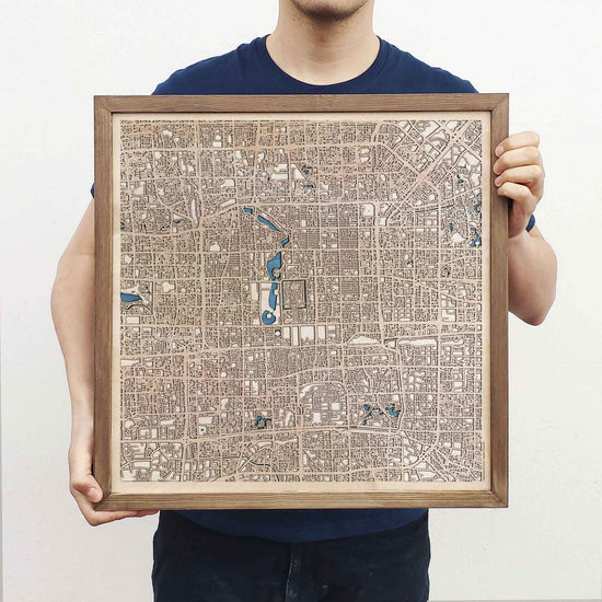 Wooden street map of Beijing - 3D, topographic, laser cut - CityWood