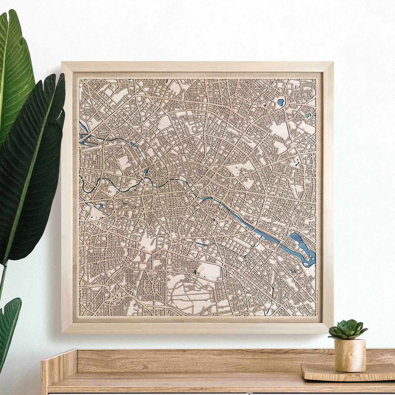 Wooden street map of Berlin - 3D, topographic, laser cut - CityWood