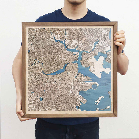 Wooden Boston street map - vintage, engraved, custom | CityWood