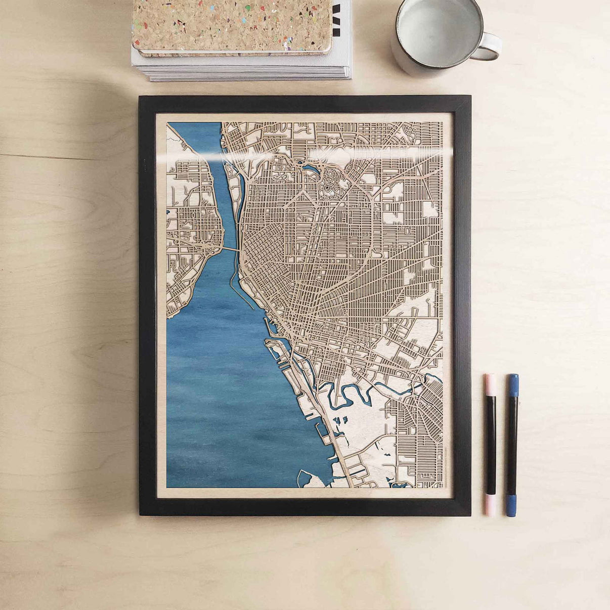 Wooden street map of Buffalo - topographic, art, engraved - CityWood