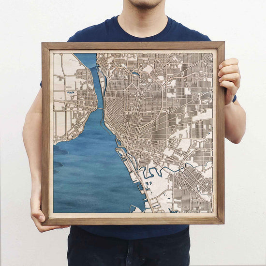 Wooden street map of Buffalo - topographic, art, engraved - CityWood