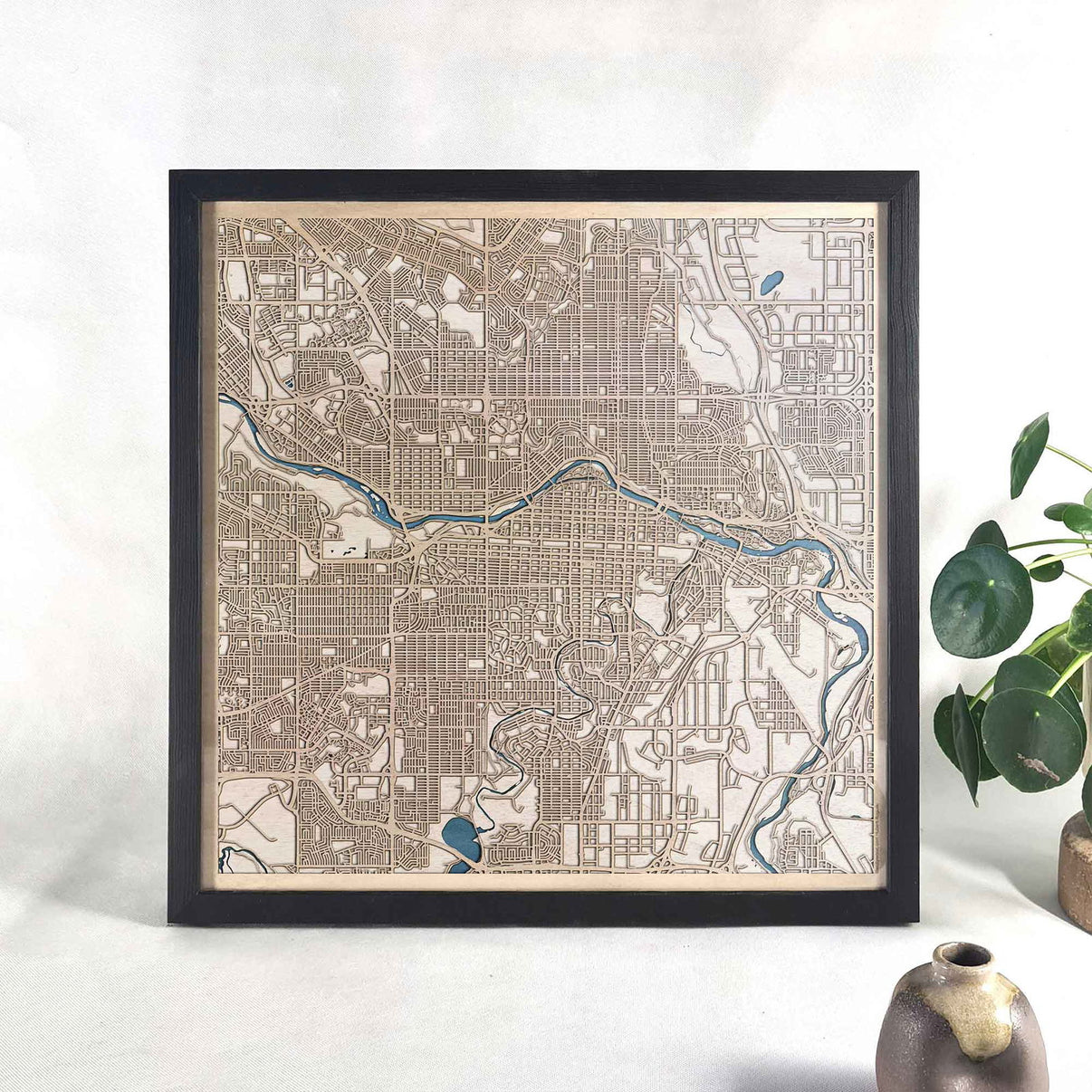 Wooden Calgary city map - topographic, art, engraved, laser cut | CityWood
