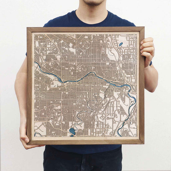 Wooden Calgary city map - topographic, art, engraved, laser cut | CityWood