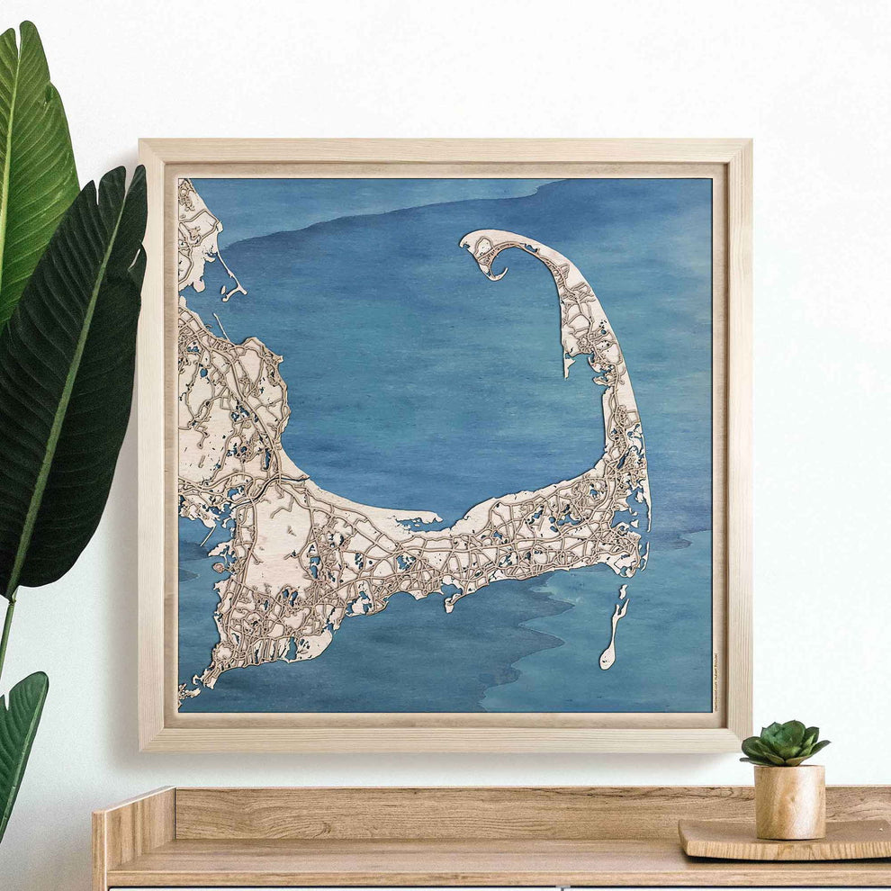 Wooden street map of Cape Cod - topographic, engraved, custom - CityWood