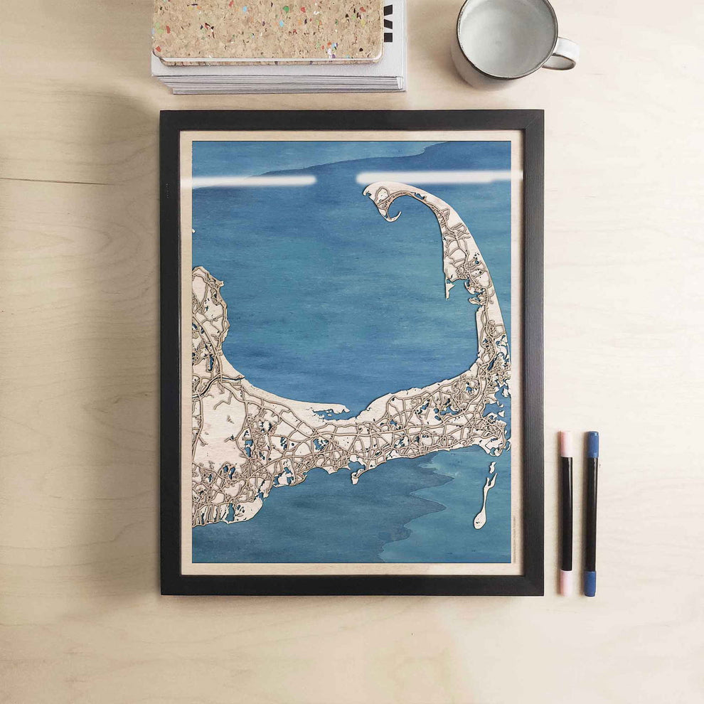 Wooden street map of Cape Cod - topographic, engraved, custom - CityWood