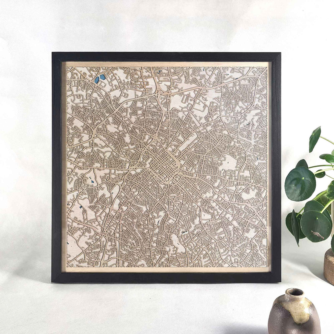 Wooden street map of Charlotte - topographic, art, engraved - CityWood