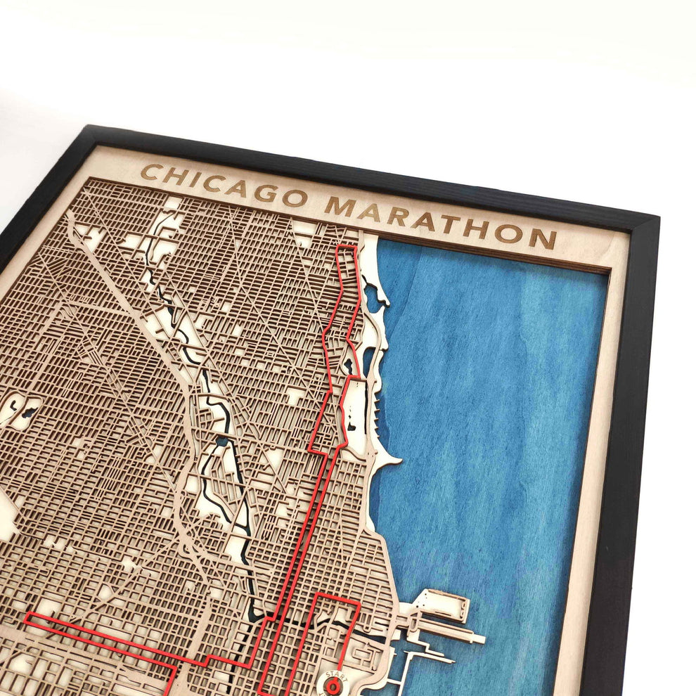 Chicago Marathon Course Map - Custom Engraved Wooden Map for Runners ...