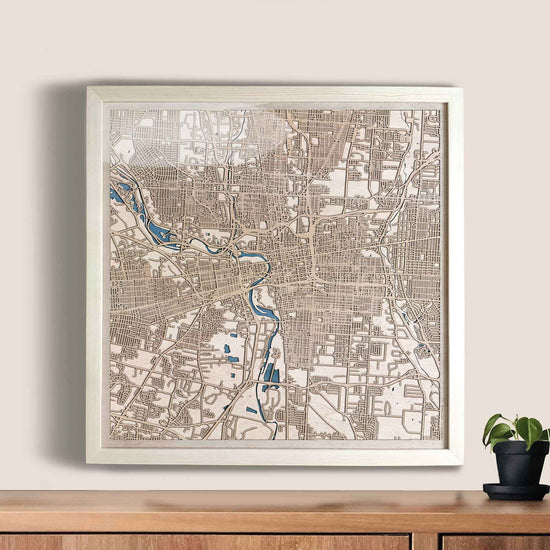Wooden street map of Columbus - topographic, art, engraved - CityWood