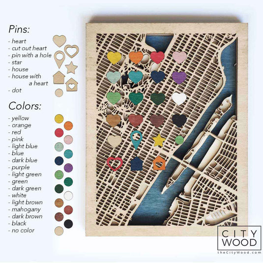 Wooden street map of Buffalo - topographic, art, engraved - CityWood