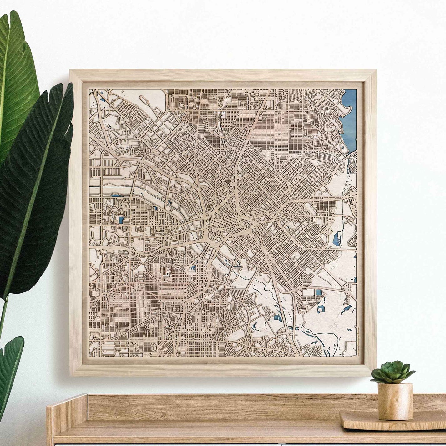 Wooden street map of Dallas - 3D, topographic, engraved - CityWood