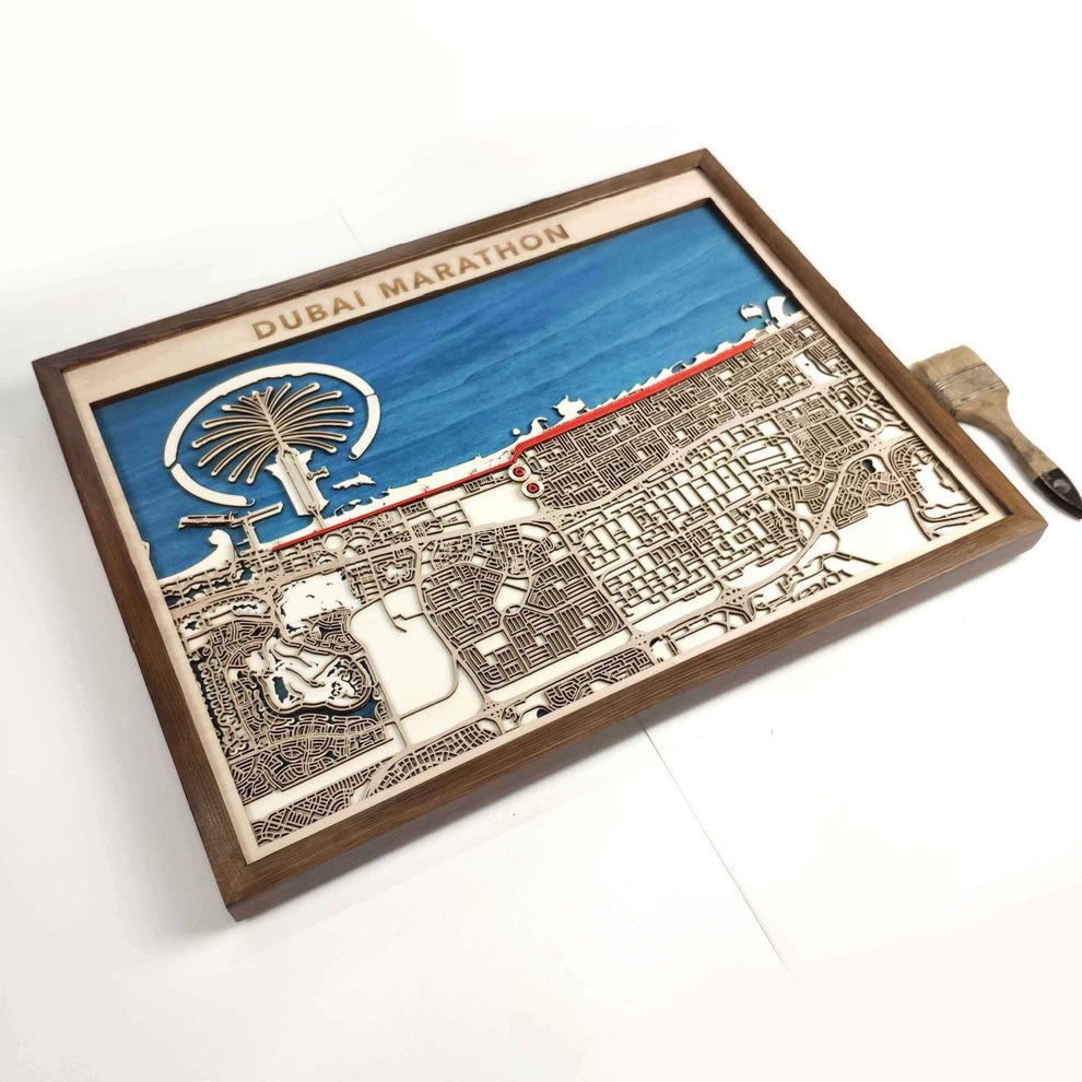 Dubai Marathon Laser-Cut Wooden Map – Unique Runner Poster Gift – CityWood