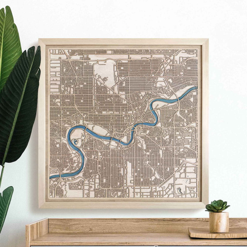 Wooden street map of Edmonton - 3D, topographic, laser cut - CityWood
