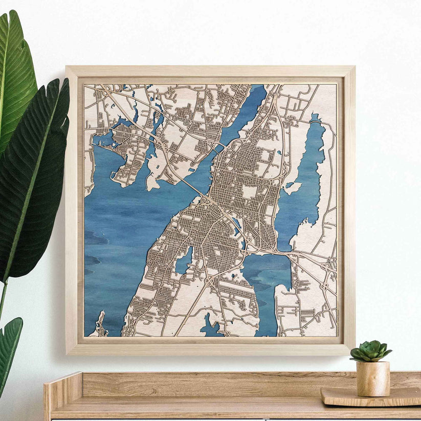 Wooden street map of Fall River - 3D, topographic, laser cut - CityWood