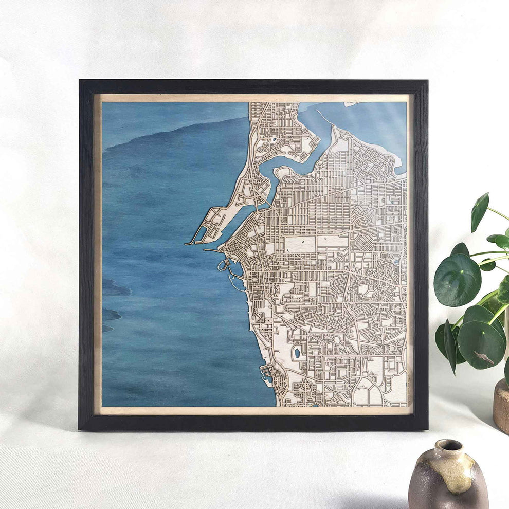 Wooden street map of Fremantle - 3D, topographic, laser cut - CityWood