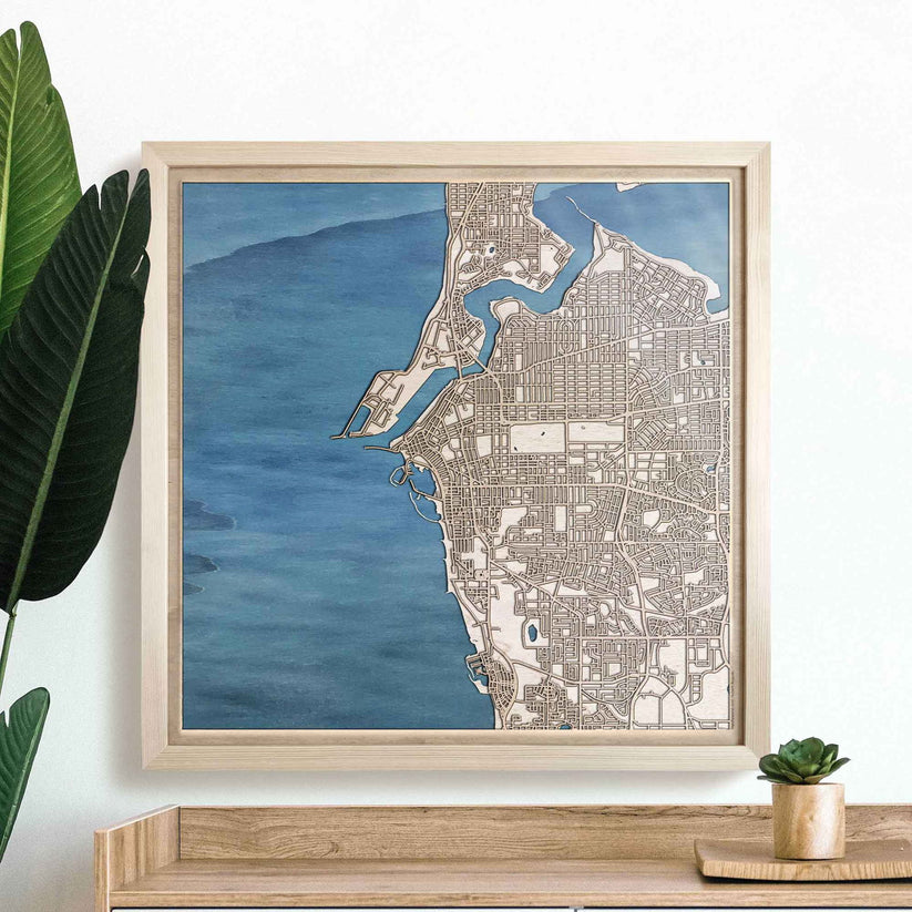 Wooden street map of Fremantle - 3D, topographic, laser cut - CityWood
