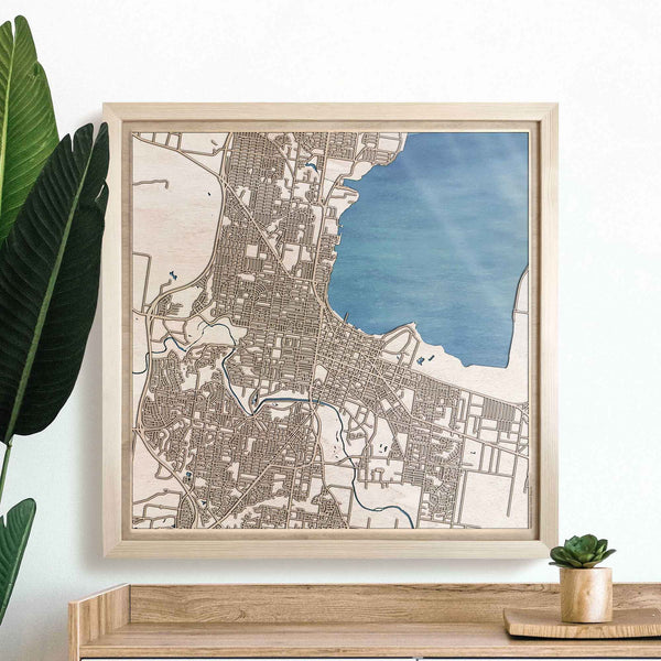 Wooden street map of Geelong - 3D, topographic, engraved - CityWood