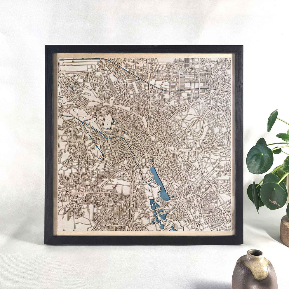 Wooden street map of Hanover - 3D, topographic, engraved - CityWood