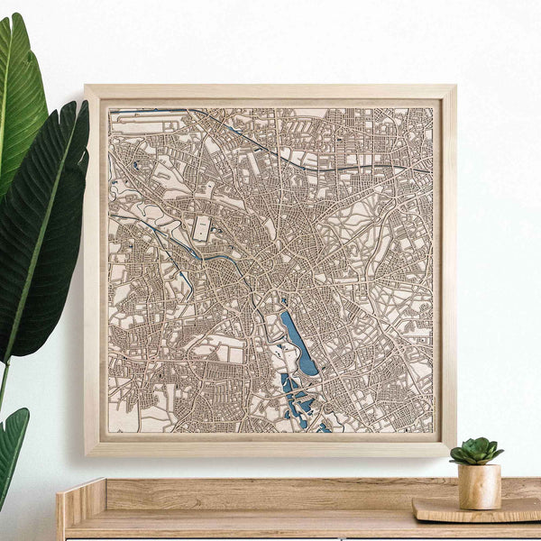Wooden street map of Hanover - 3D, topographic, engraved - CityWood