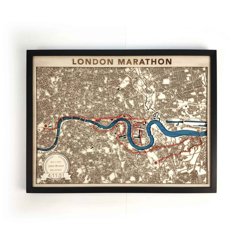 London Marathon Course Map - Custom Engraved Wooden Map for Runners ...