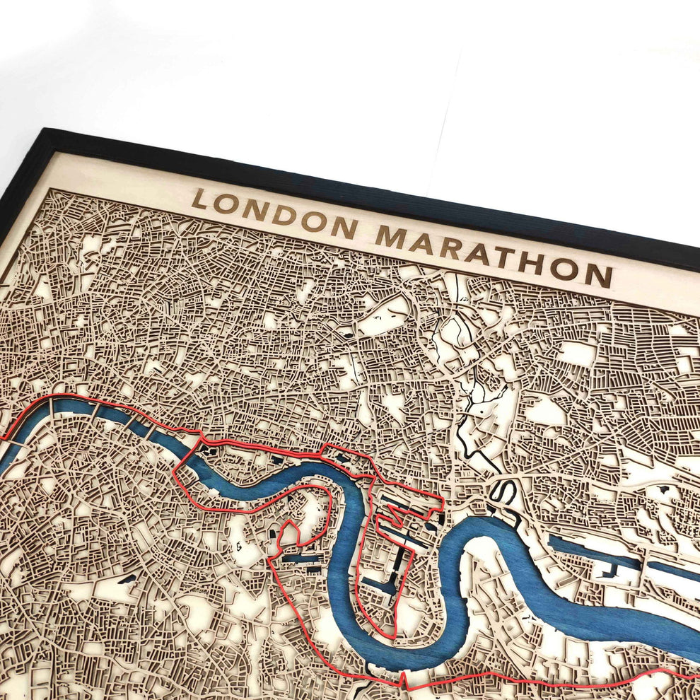 London Marathon Course Map - Custom Engraved Wooden Map for Runners ...