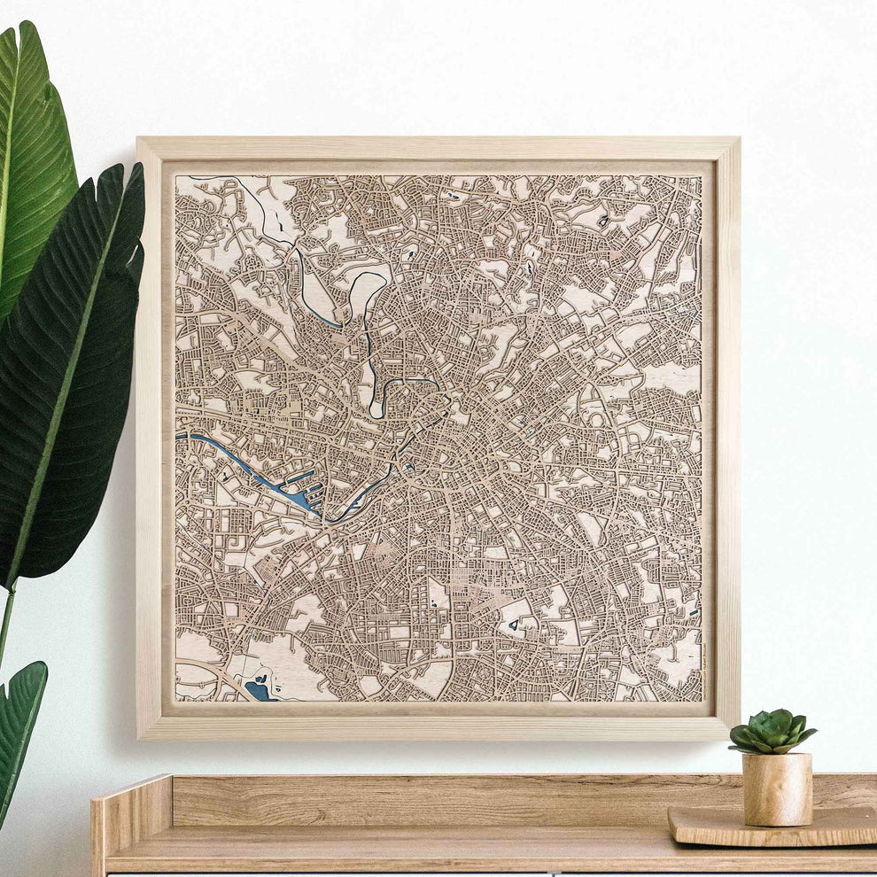 Manchester Wooden Map - Laser Cut Engraved Wood Gift - CityWood