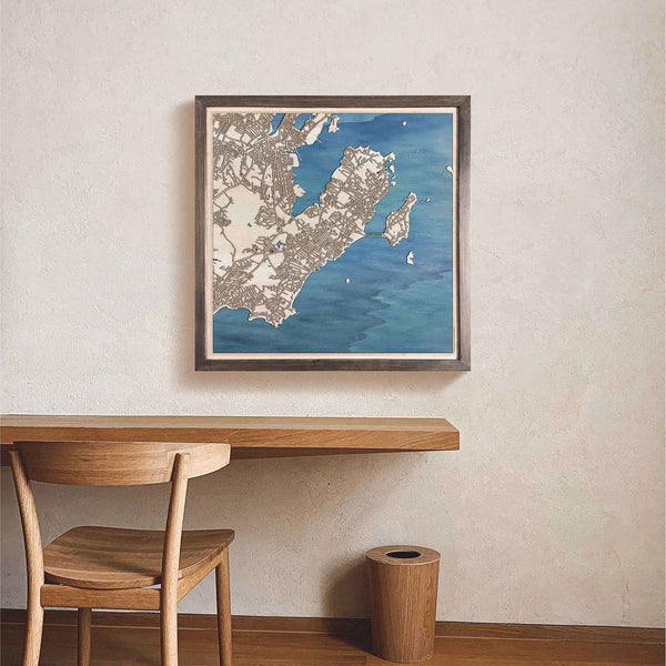 Wooden street map of Marblehead - 3D, topographic, engraved - CityWood