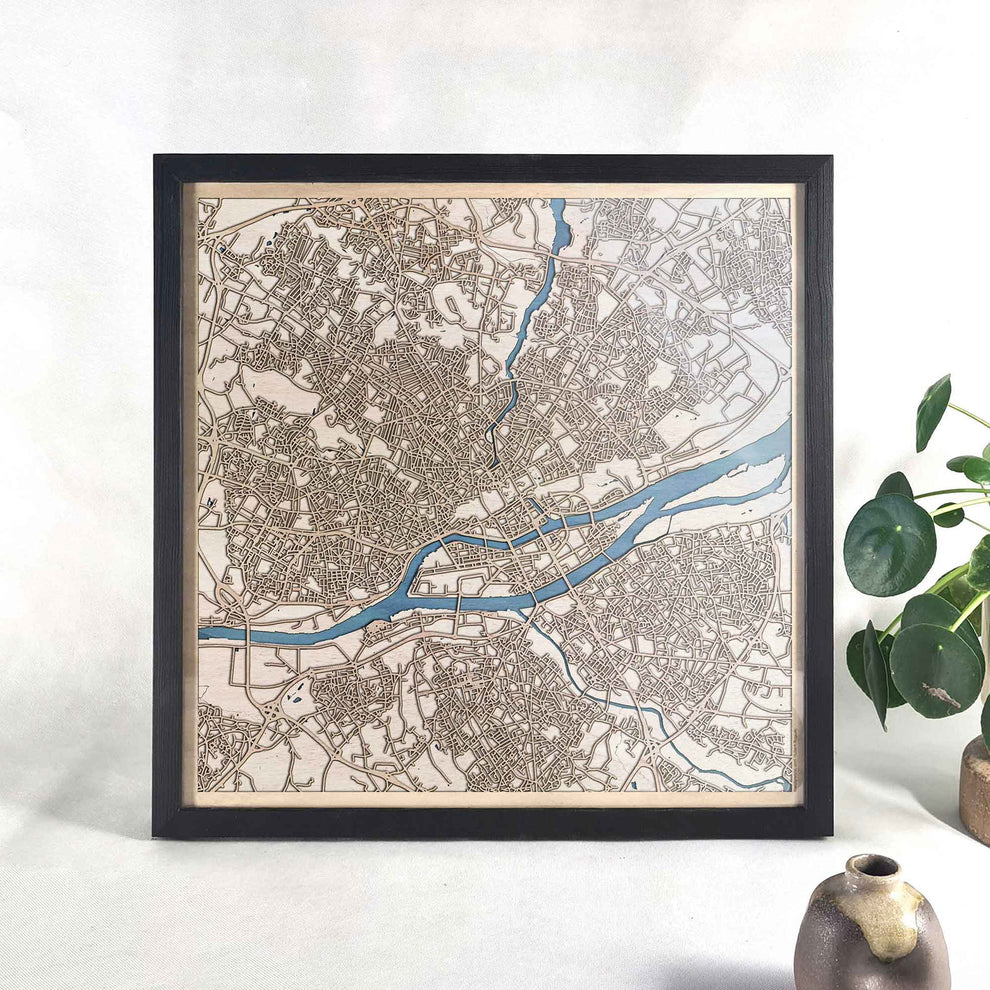 Elegant map of Nantes - 3D, engraved, French style wall art - CityWood
