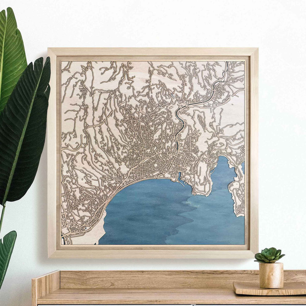 Coastal map of Nice - French Riviera, 3D, engraved wall art - CityWood