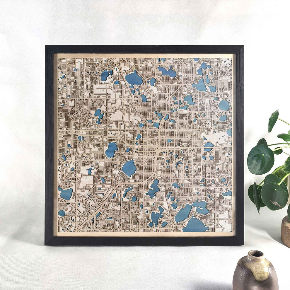Artistic map of Orlando - 3D, topographic, laser cut - CityWood