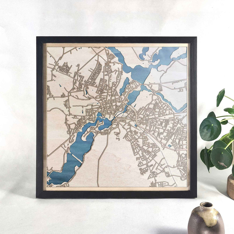 Framed Wooden street Map of Potsdam - topographic, wall art, 3d laser ...