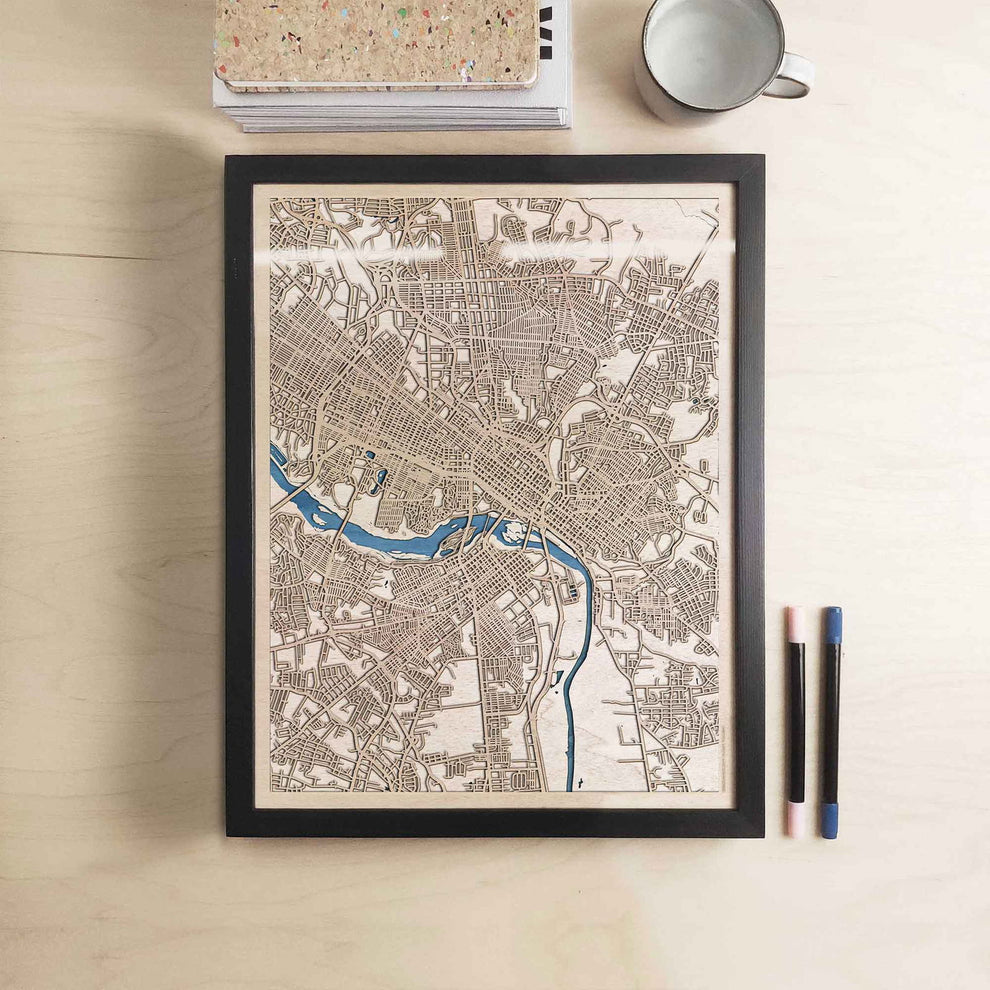 Wooden street map of Richmond - premium, engraved, custom - CityWood
