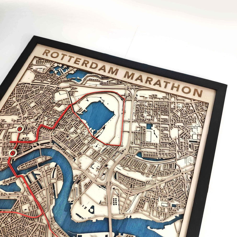Rotterdam Marathon Course Map - Custom Engraved Wooden Map for Runners ...
