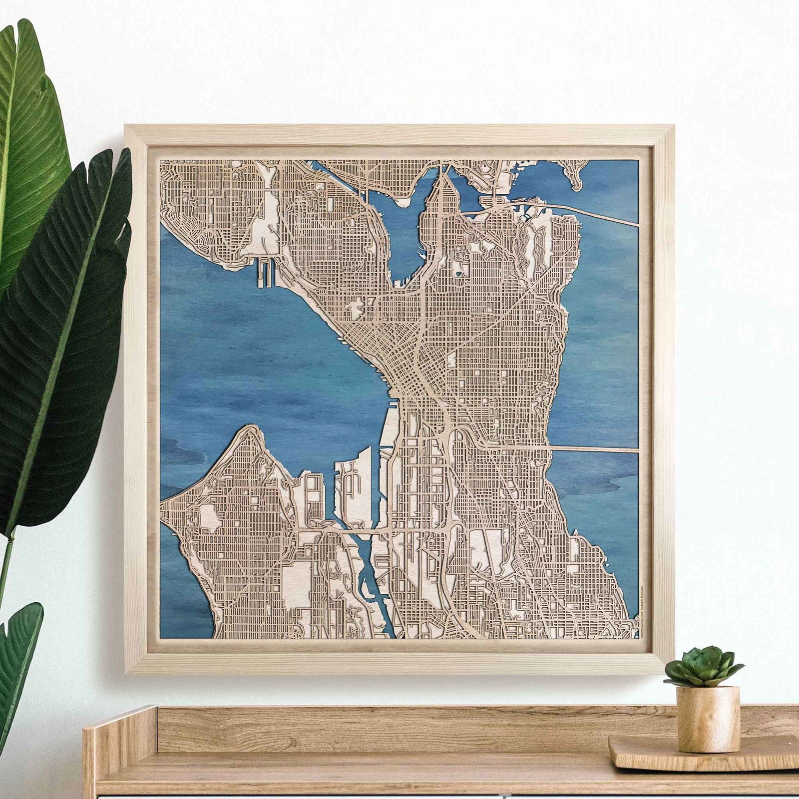 Wooden street map of Seattle - premium, engraved, custom - CityWood