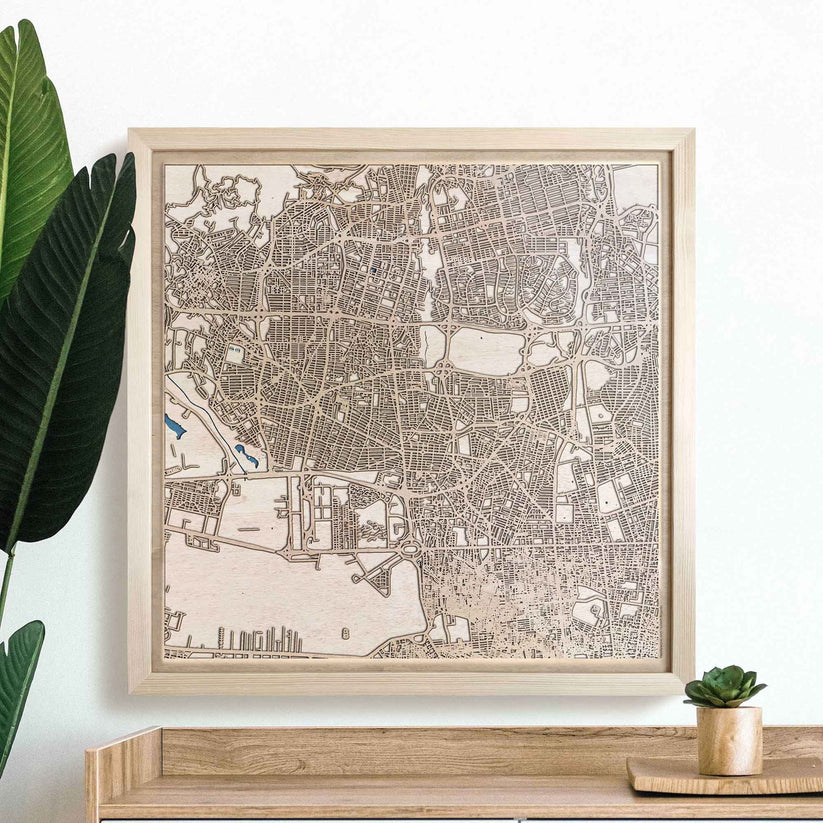 Wooden street map of Tehran - art, engraved, detailed, topographic ...
