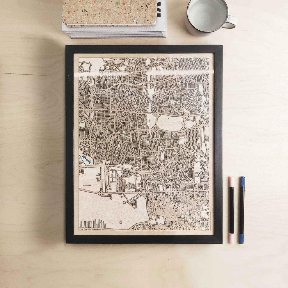 Wooden street map of Tehran - art, engraved, detailed, topographic ...