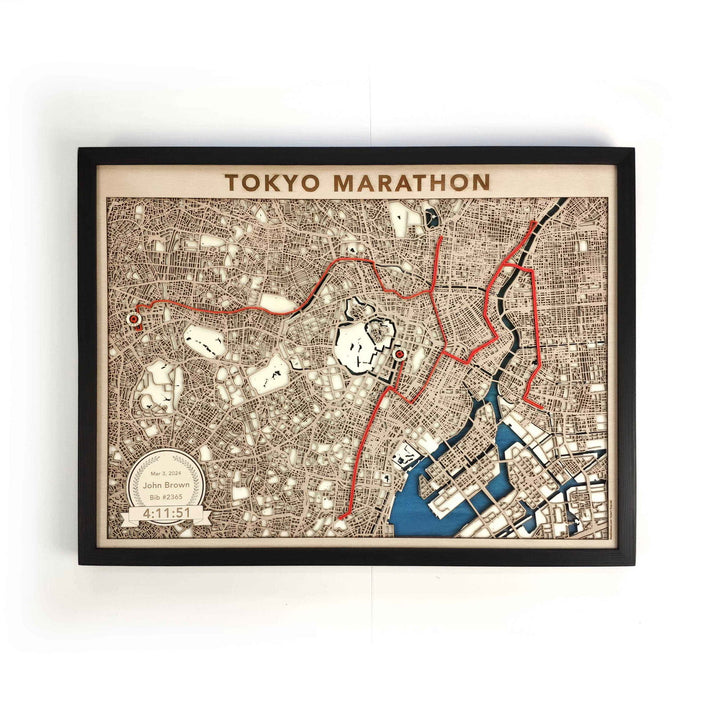 Tokyo Marathon Course Map - Custom Engraved Wooden Map for Runners ...