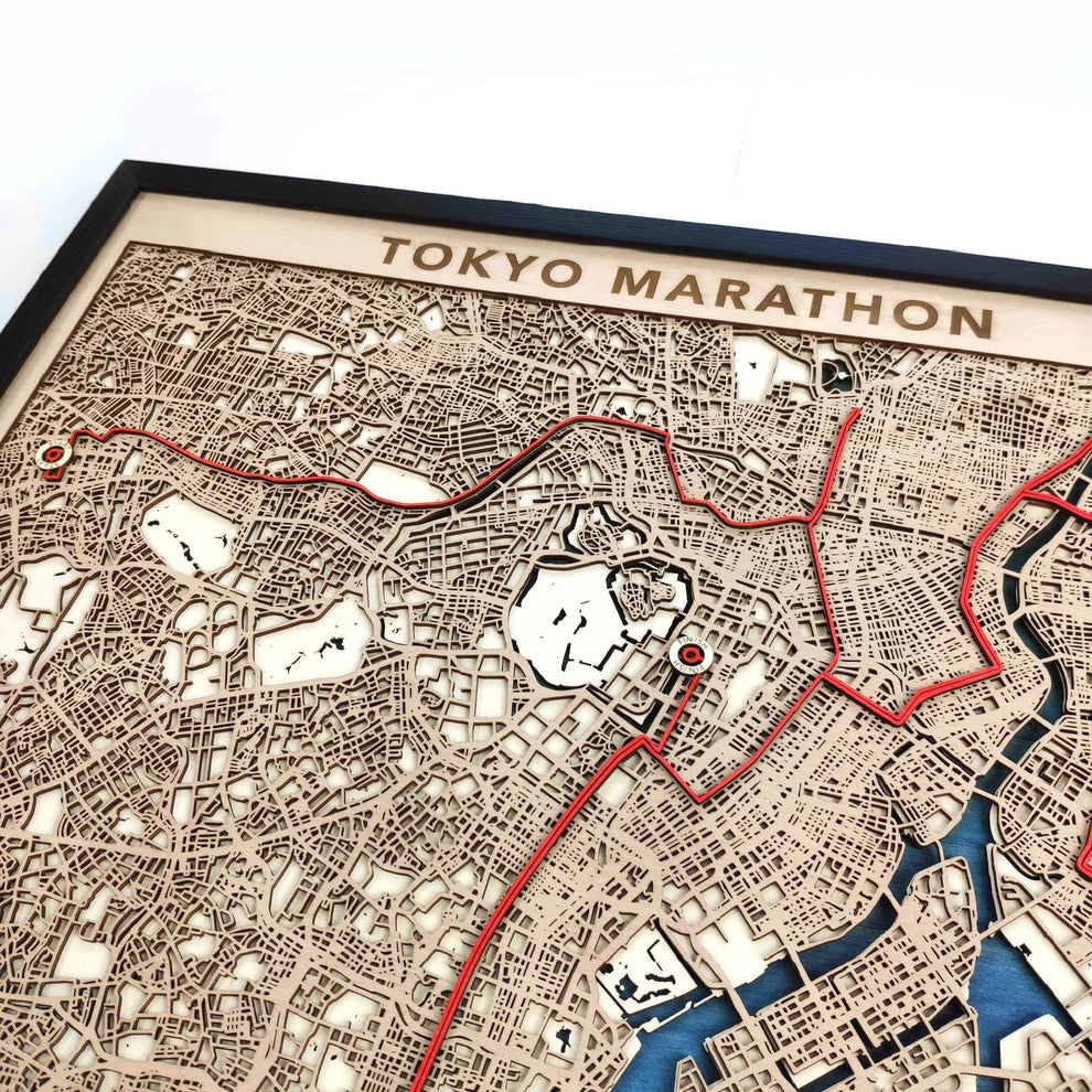 Tokyo Marathon Course Map - Custom Engraved Wooden Map for Runners ...
